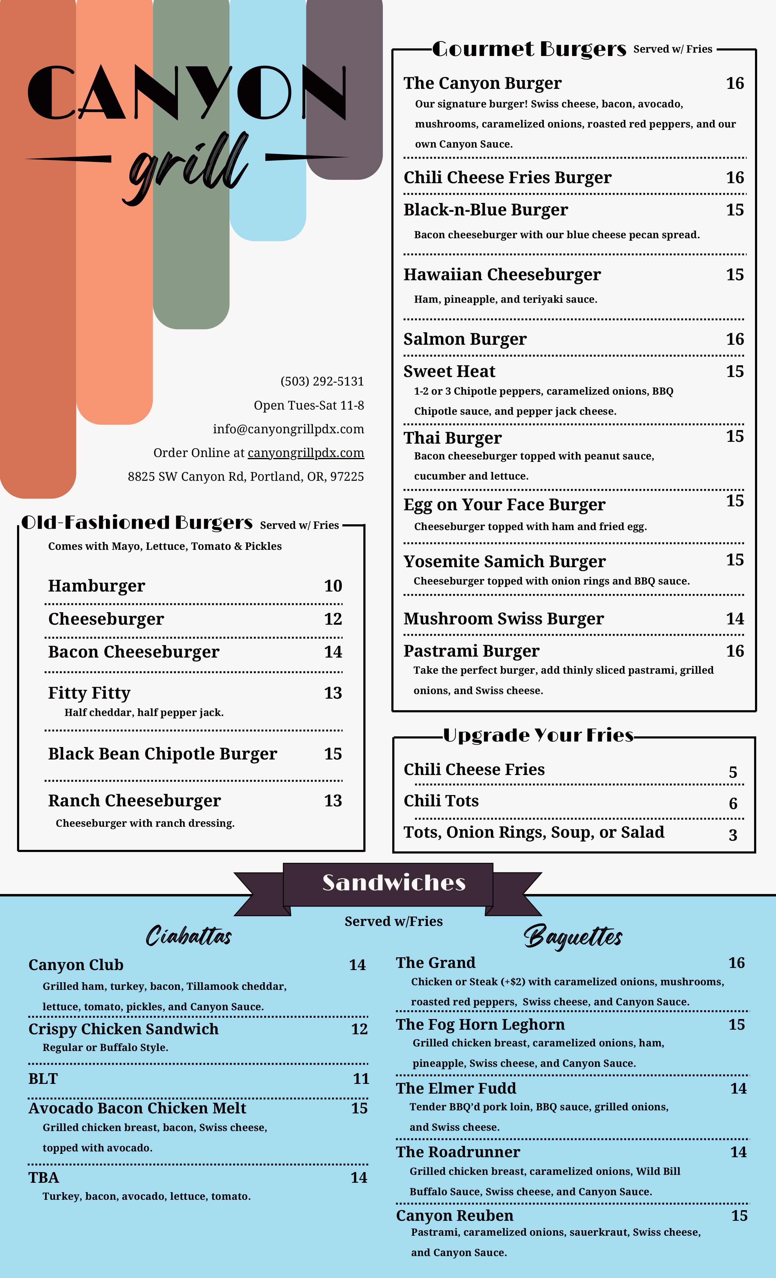 Menu – Canyon Grill